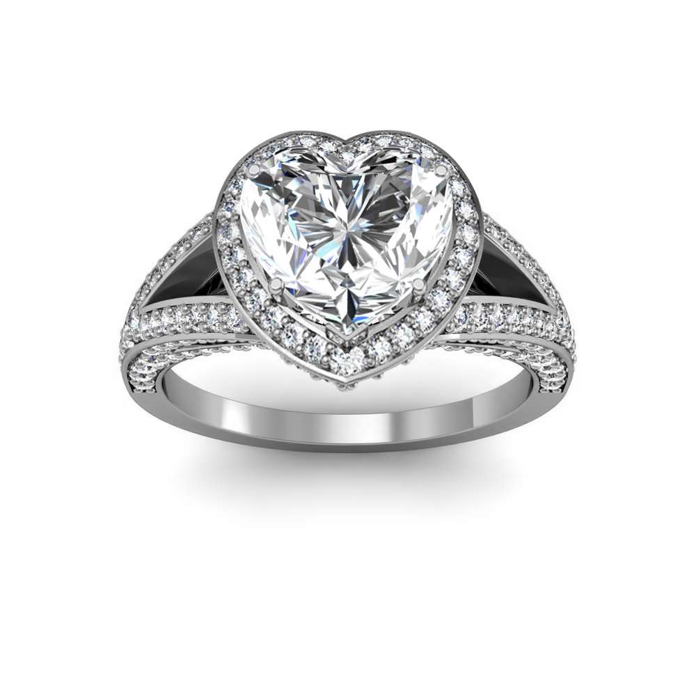 2ct. Heart shape Natural Diamond Halo Split Shank 3 Sided Pave Diamond ...
