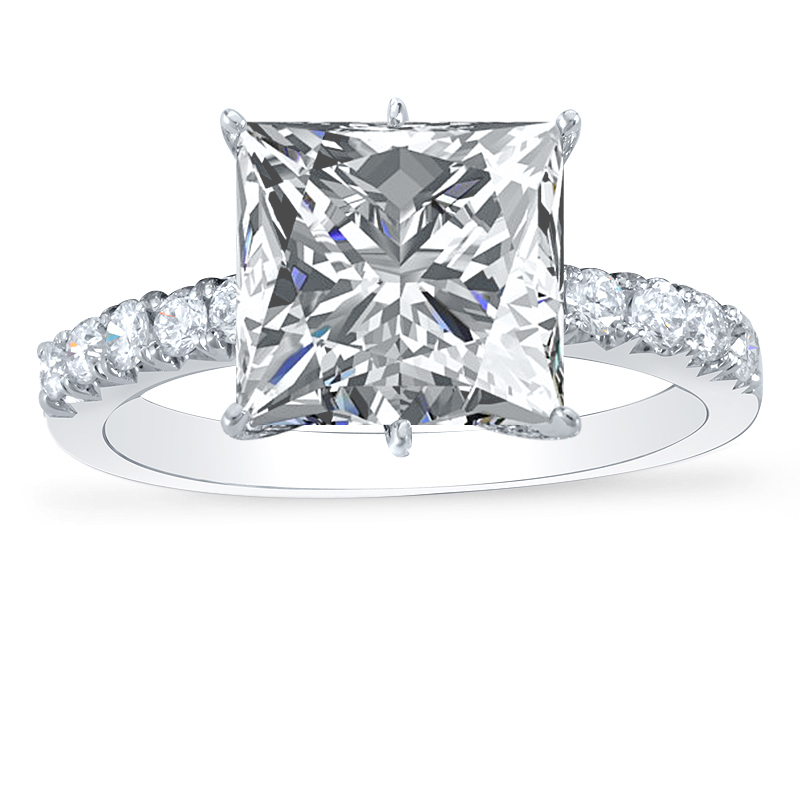 Unique Diamond 6 Prong Pave Diamond Engagement Ring with A 2 ct Center Princess Cut GIA Natural Diamond in Rose Gold